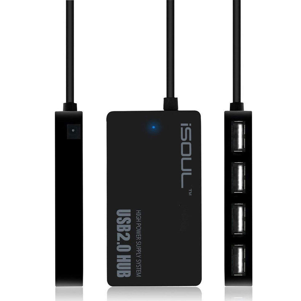 Ultra-Slim USB 2.0,High Speed Splitter Adapter USB 4-Port Hub by iSOUL ...