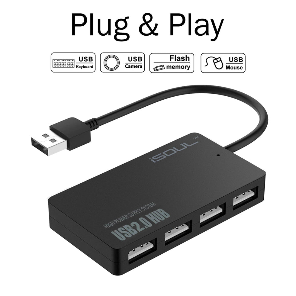 Ultra-Slim USB 2.0,High Speed Splitter Adapter USB 4-Port Hub by iSOUL ...