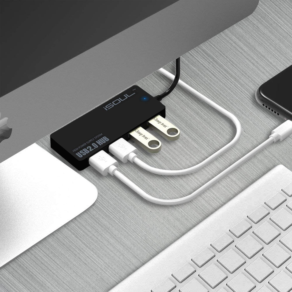 Ultra-Slim USB 2.0,High Speed Splitter Adapter USB 4-Port Hub by iSOUL ...